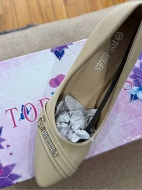 Top Shoes | Shoes | Neutral Beige Pointed Toe Heels With Crystal Bar ...